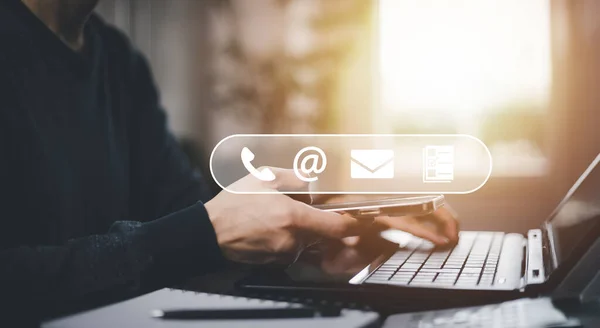 Communication and Contact us or Customer support hotline people connect ...