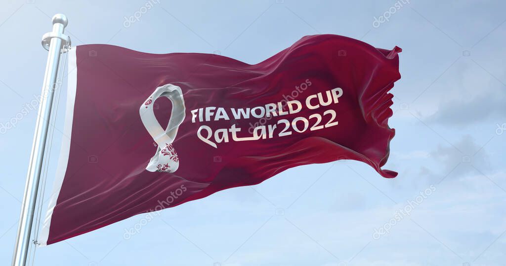 Qatar 2022 Copa Mundial de la FIFA Bandera ondeando 4k 2023