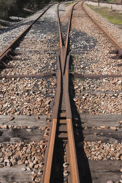 Iron rail closeup gravel. Railway track connects cities — Stock Photo ...