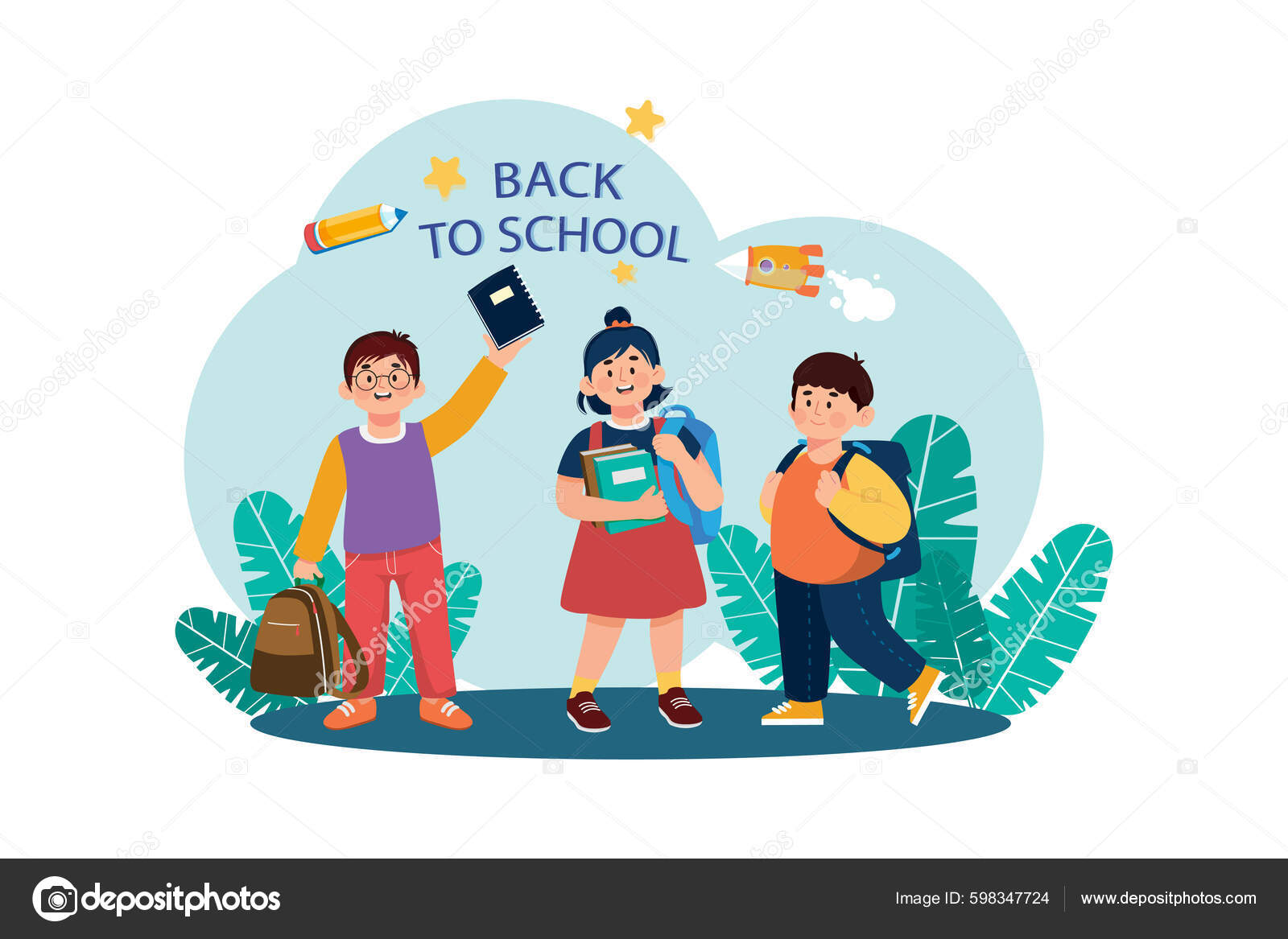 Children Backpacks Ready Back School Illustration Concept White ...