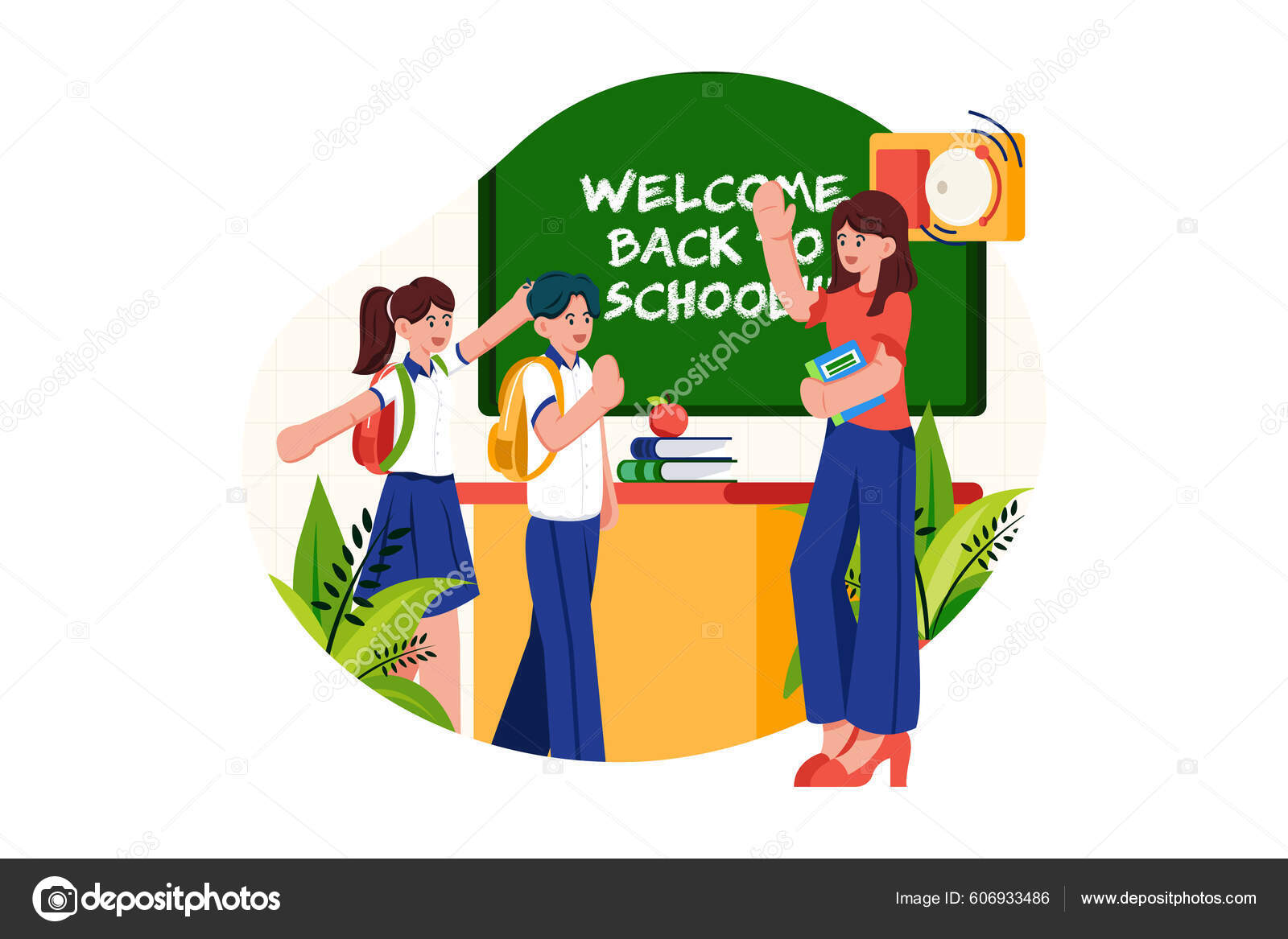 Teacher Welcomes Students Class Stock Vector Image by ©freeslab #606933486