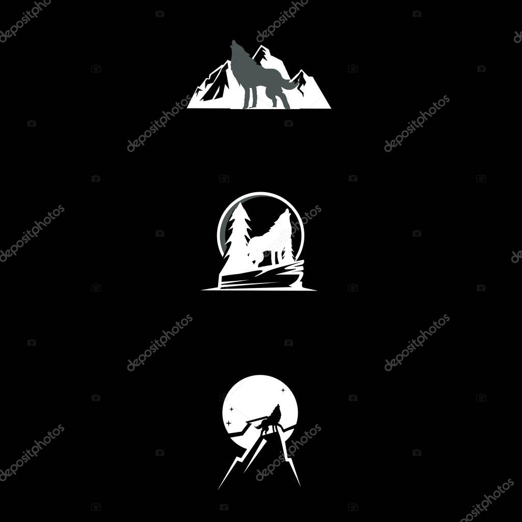 El lobo aulla al logotipo de la luna. Lobo aullando en la noche de luna ... El lobo aulla al logotipo de la luna. Lobo aullando en la noche de luna ...