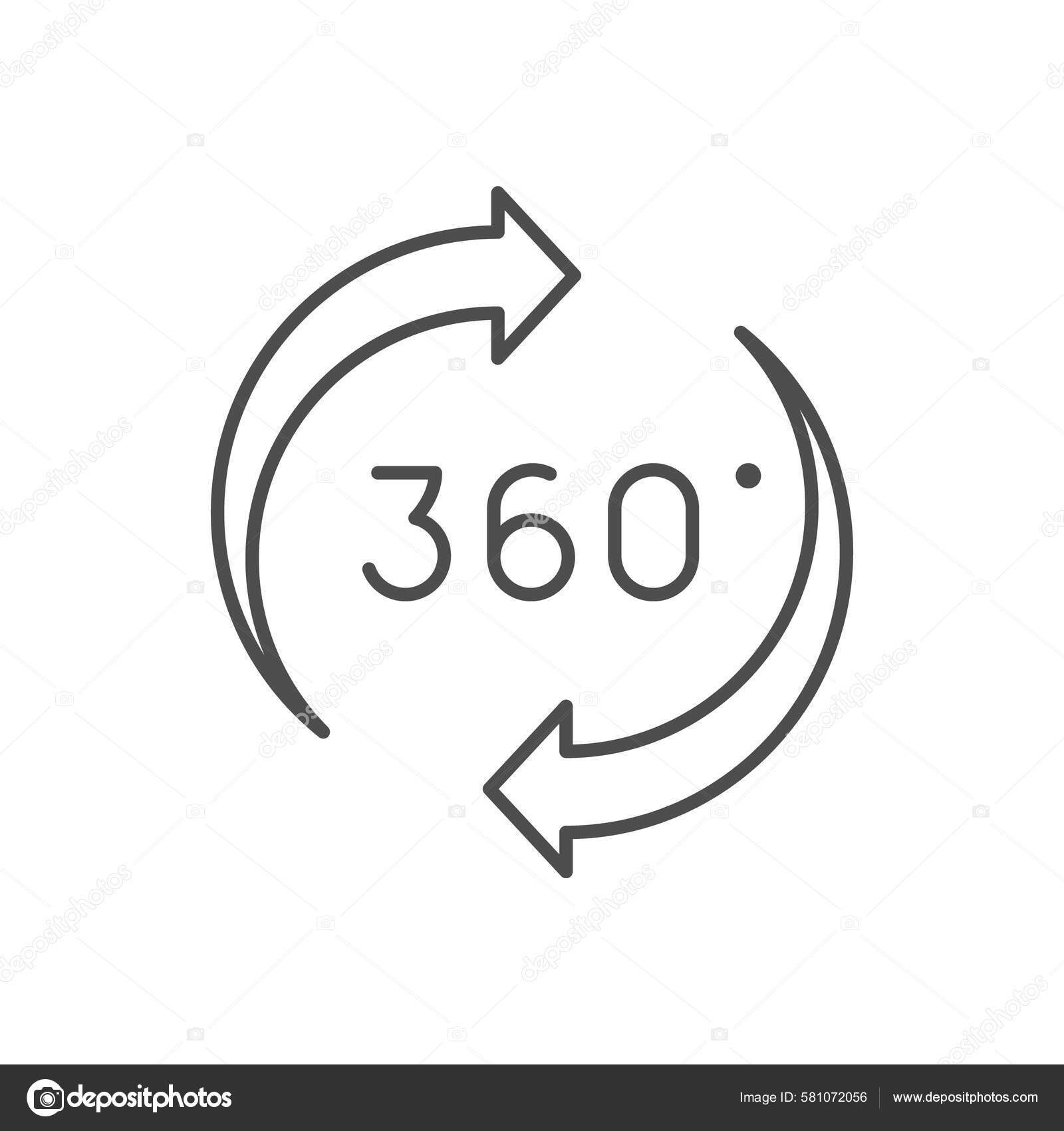 360 Degrees Rotation Line Outline Icon Isolated White Vector ...