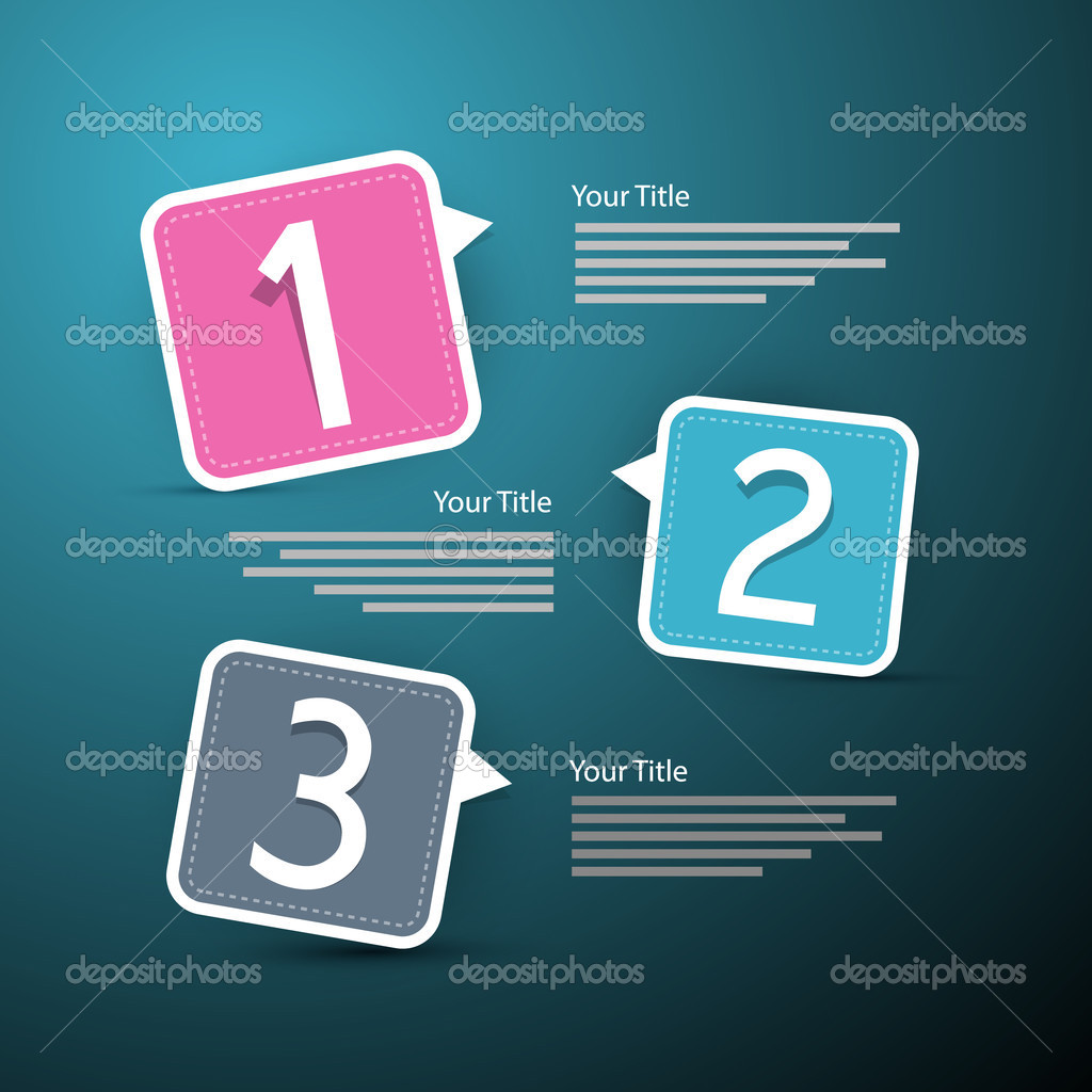 One, two, three, vector paper progress steps for tutorial, infographics ...