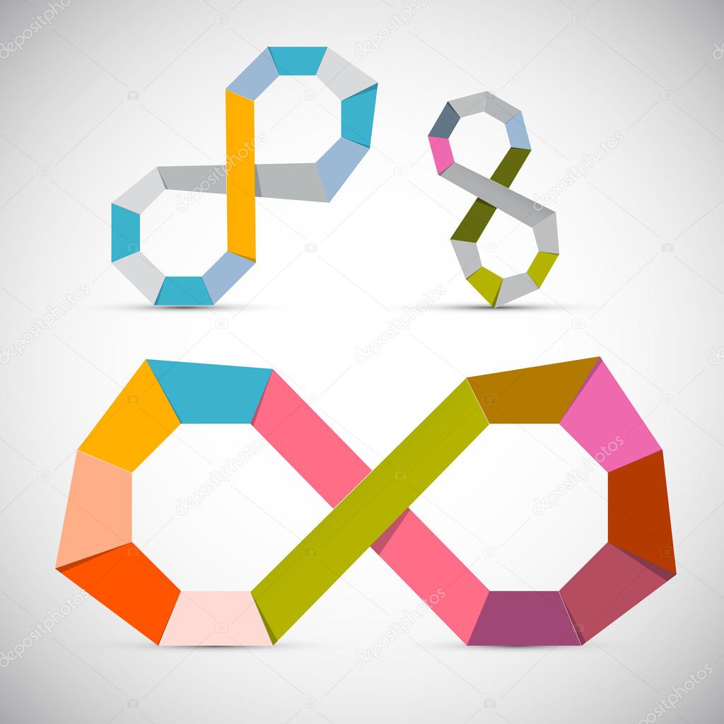 Colorful Vector Paper Infinity Symbol Set on Grey Background Stock ...