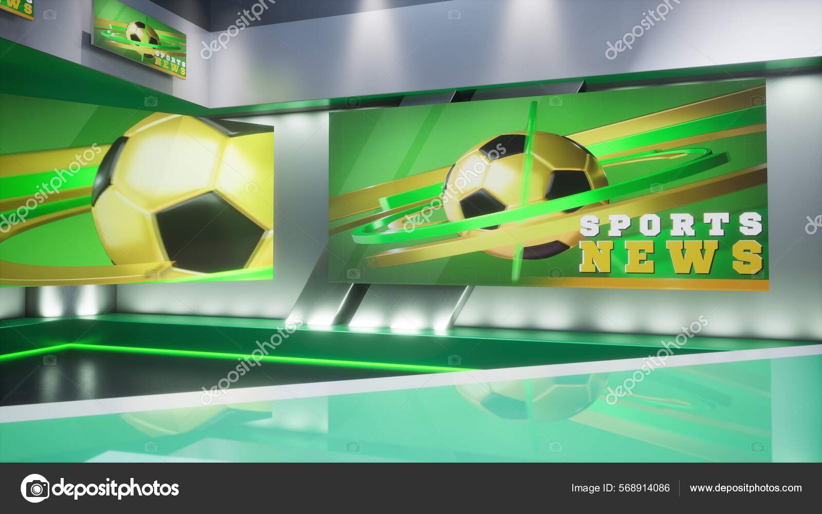 3D rendering Virtual TV Sport Studio News, Backdrop For TV Shows. TV On ...