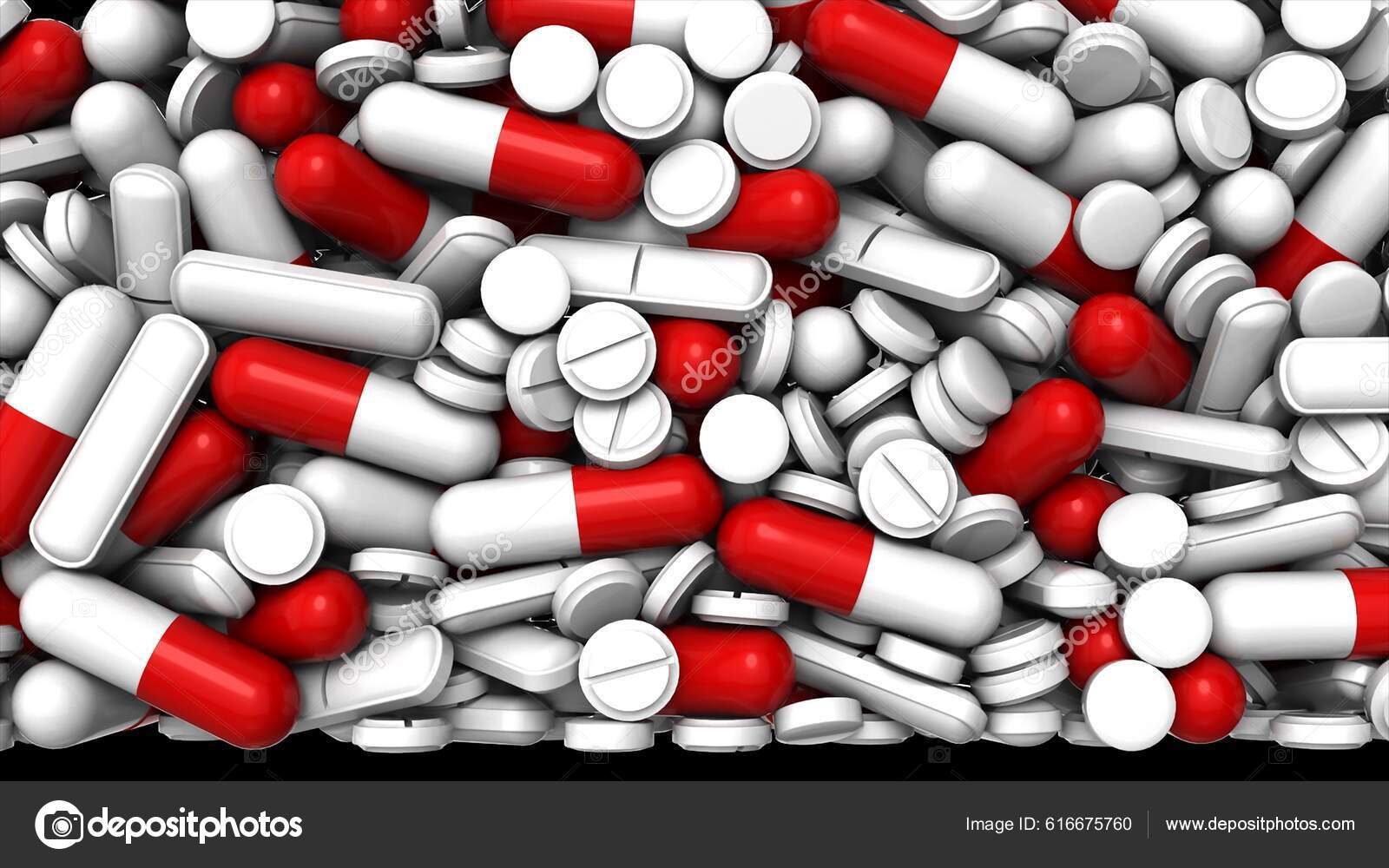 Pile Pharmaceutical Capsules Pills Realistic Rendering Red White ...