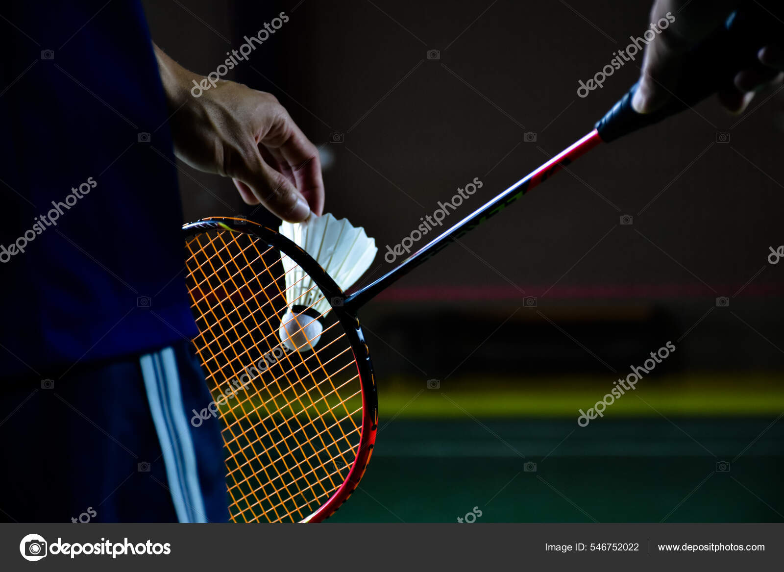 Badminton Racket Shuttlecock Hands Male Player While Serving Net Soft ...