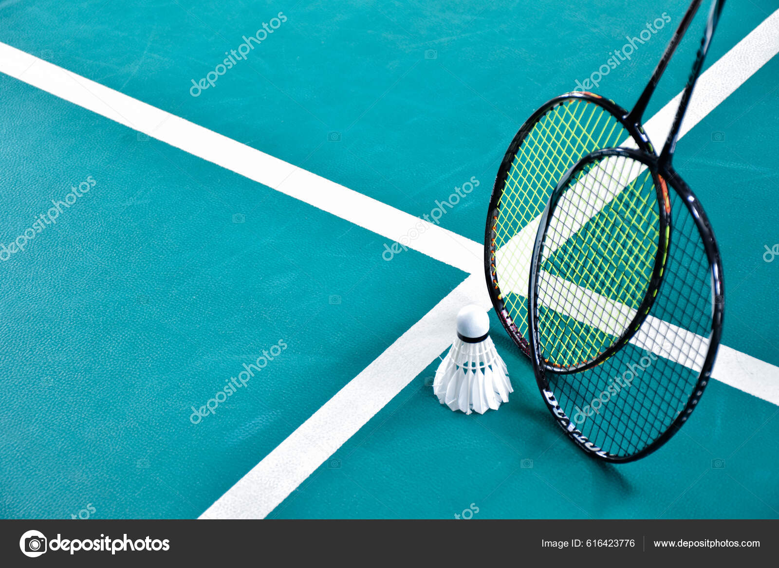 Cream White Badminton Shuttlecock Racket Floor Indoor Badminton Court ...