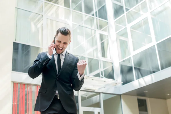 An incredible bargain. Happy businessman celebrates his success ...