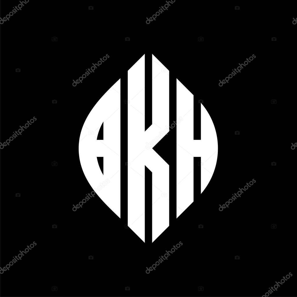 Diseño de logotipo de letra de círculo BKH con forma de círculo y elipse. BKH elipse letras con ...