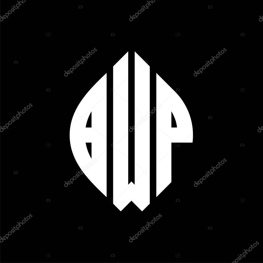 Diseño de logotipo de letra de círculo BWP con forma de círculo y elipse. BWP elipse letras con ...