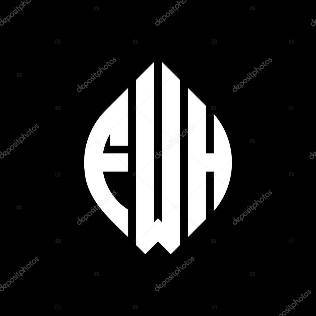Diseño del logotipo de la letra del círculo FWH con forma de círculo y elipse. Letras de elipse ...