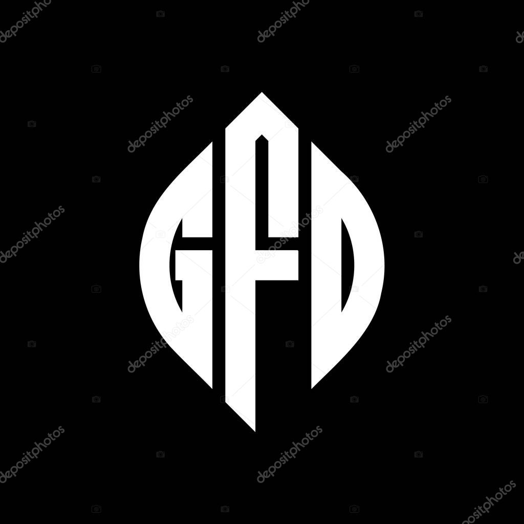 Diseño del logotipo de la letra del círculo GFD con forma de círculo y elipse. Letras elipse GFD ...