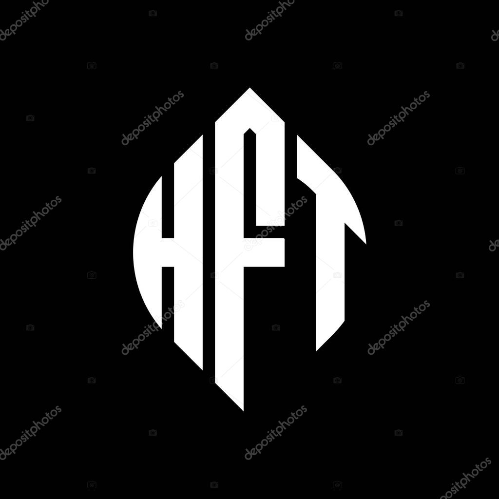 Diseño del logotipo de la letra del círculo HFT con forma de círculo y elipse. Letras elipse HFT ...