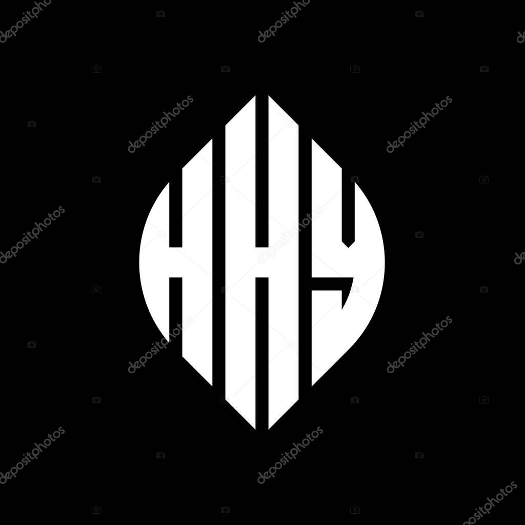 Diseño del logotipo de la letra del círculo HHY con forma de círculo y elipse. Letras elipse HHY ...