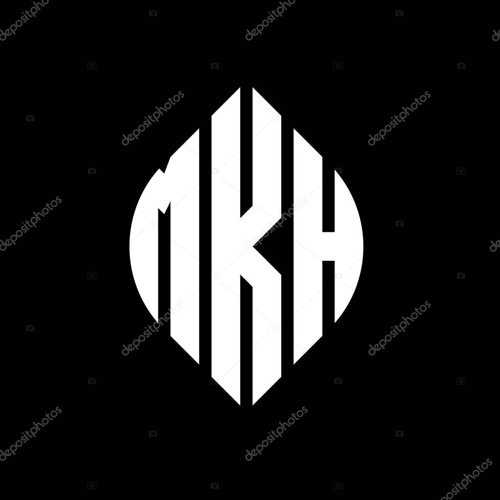 Diseño del logotipo de la letra del círculo MKH con forma de círculo y elipse. Letras elipse MKH ...
