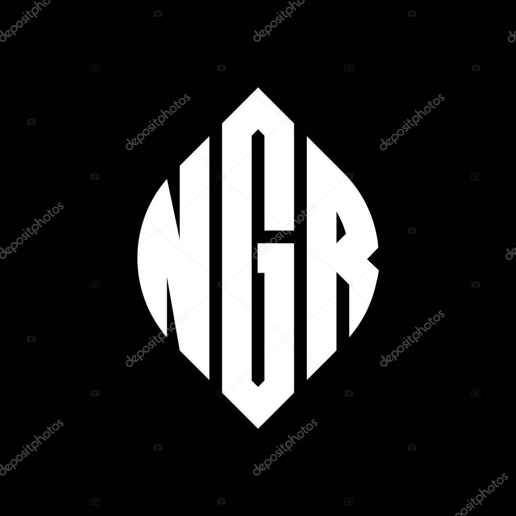 Diseño de logotipo de letra de círculo NGR con forma de círculo y elipse. Letras de elipse NGR ...