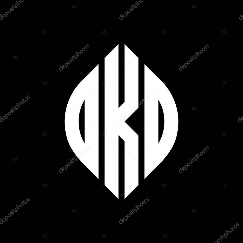 Diseño del logotipo de la letra del círculo OKD con forma de círculo y elipse. OKD elipse letras ...