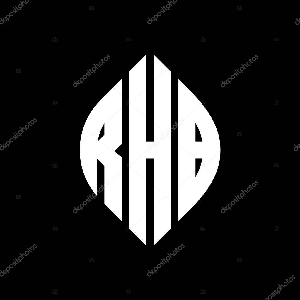 Diseño del logotipo de la letra del círculo RHB con forma de círculo y elipse. Letras elipse RHB ...