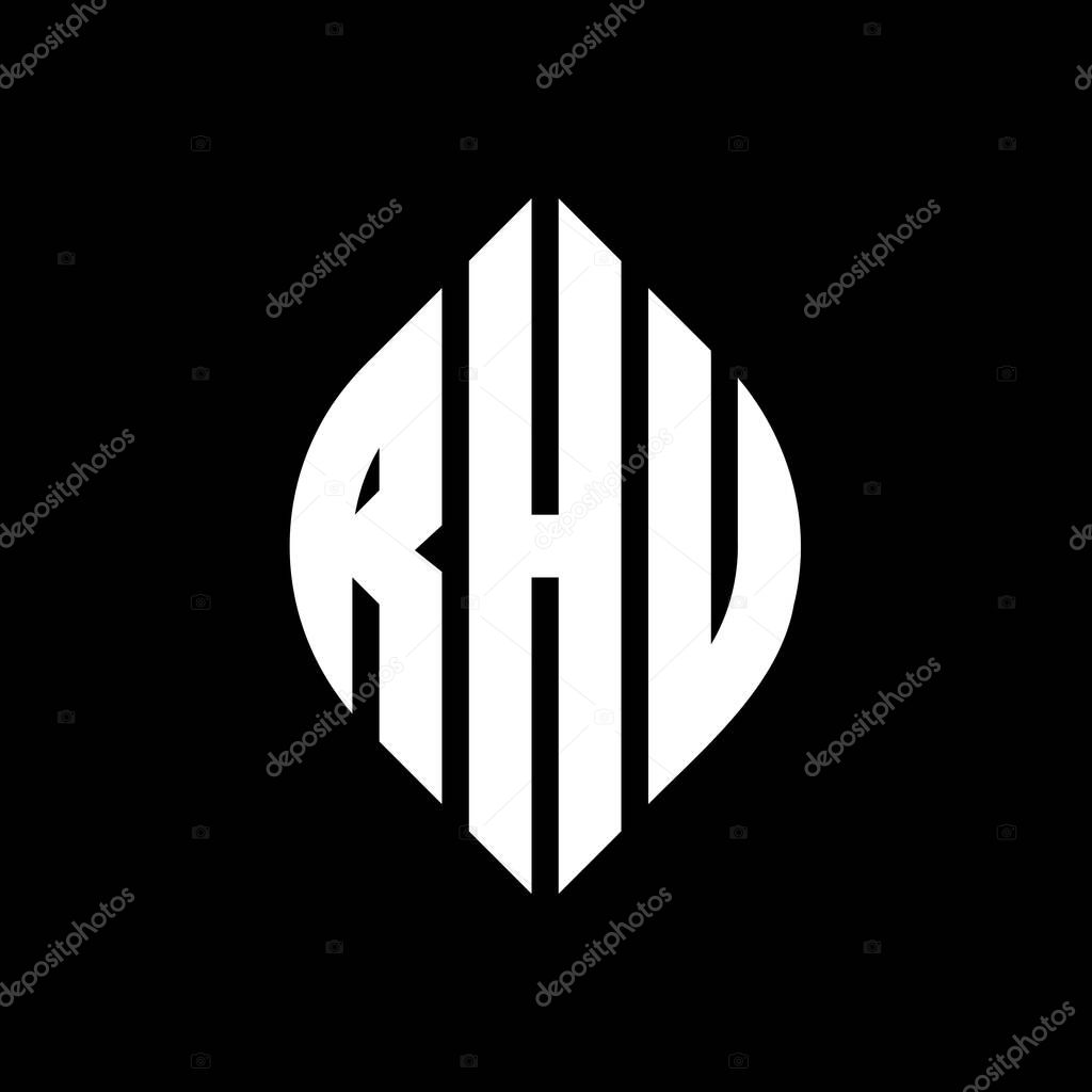 Diseño del logotipo de la letra del círculo RHU con forma de círculo y elipse. Letras elipse RHU ...