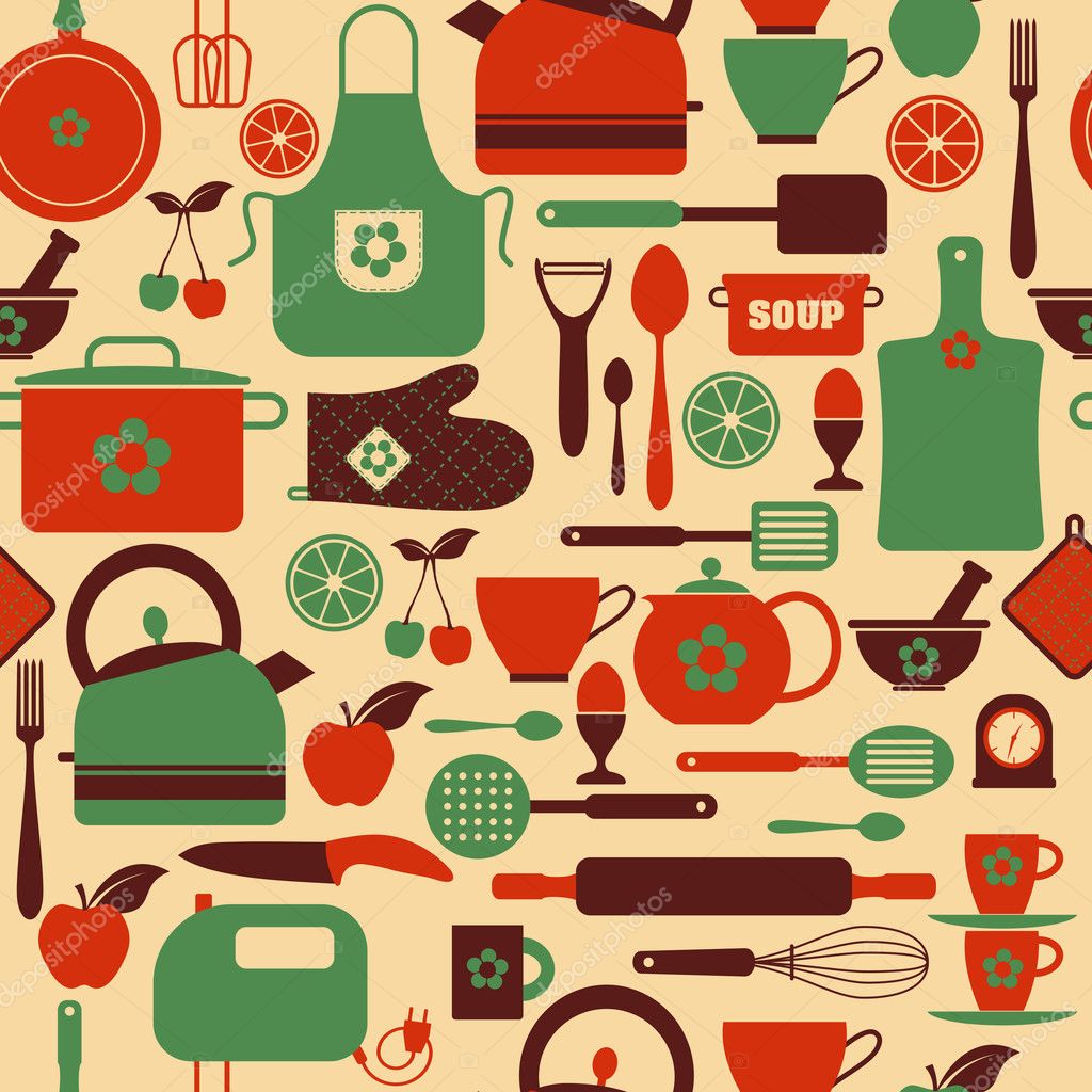 Seamless kitchen pattern — Stock Vector © olgamilagros #37123557 Seamless kitchen pattern — Stock Vector © olgamilagros #37123557