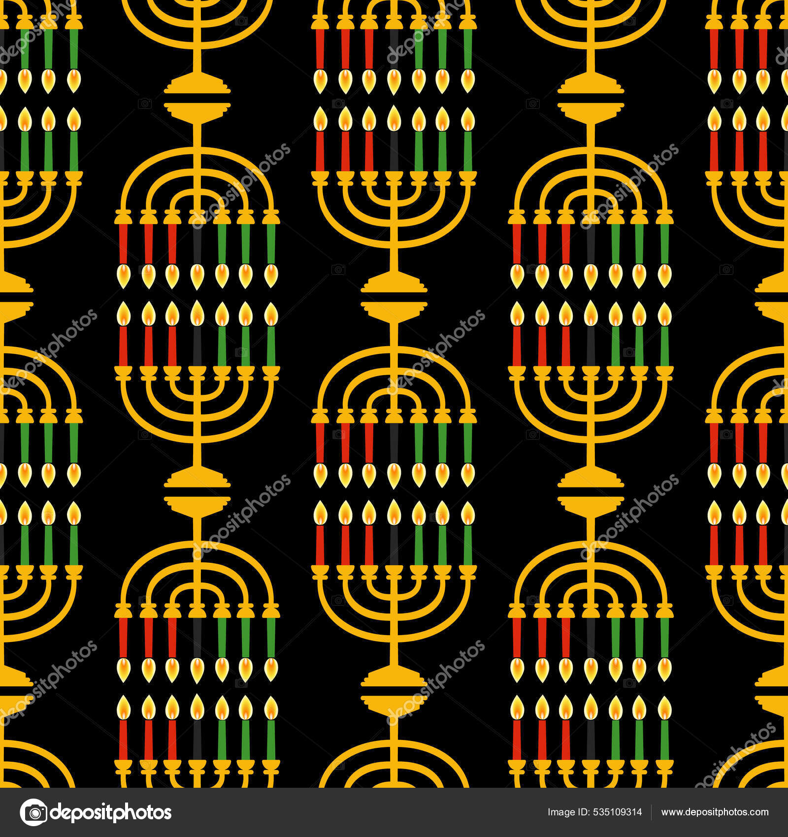 Cute Kwanzaa seamless pattern with seven kinara candles in traditional ...
