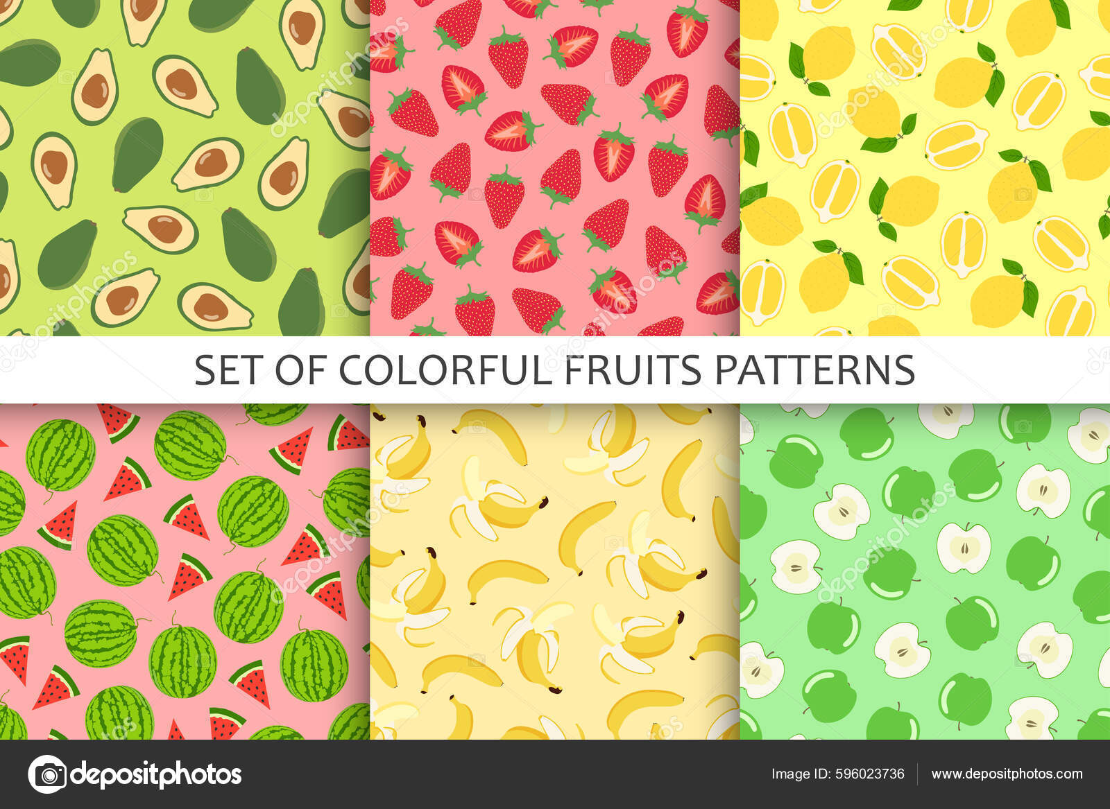 Collection Bright Seamless Fruits Patterns Hand Drawn Design Repeatable ...