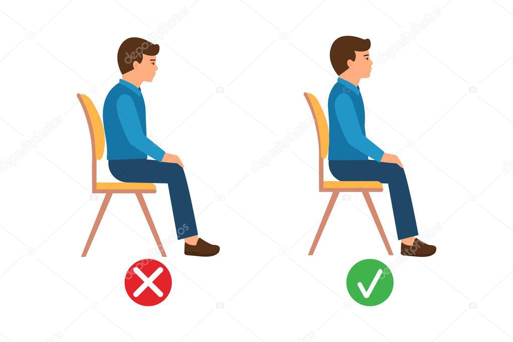 Posición de sentado correcta. Infografías médicas con la columna ...