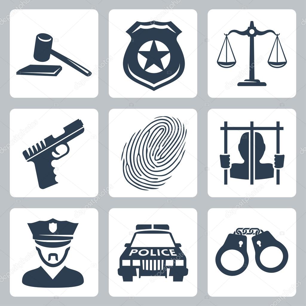 Vector isolated criminal and police icons set — Stock Vector © greyj ...