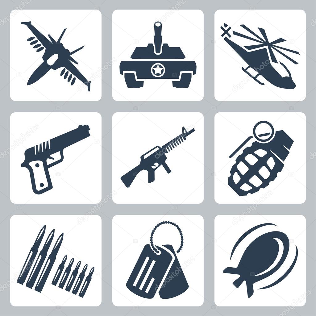 Conjunto de iconos de guerra aislados vectoriales 2024