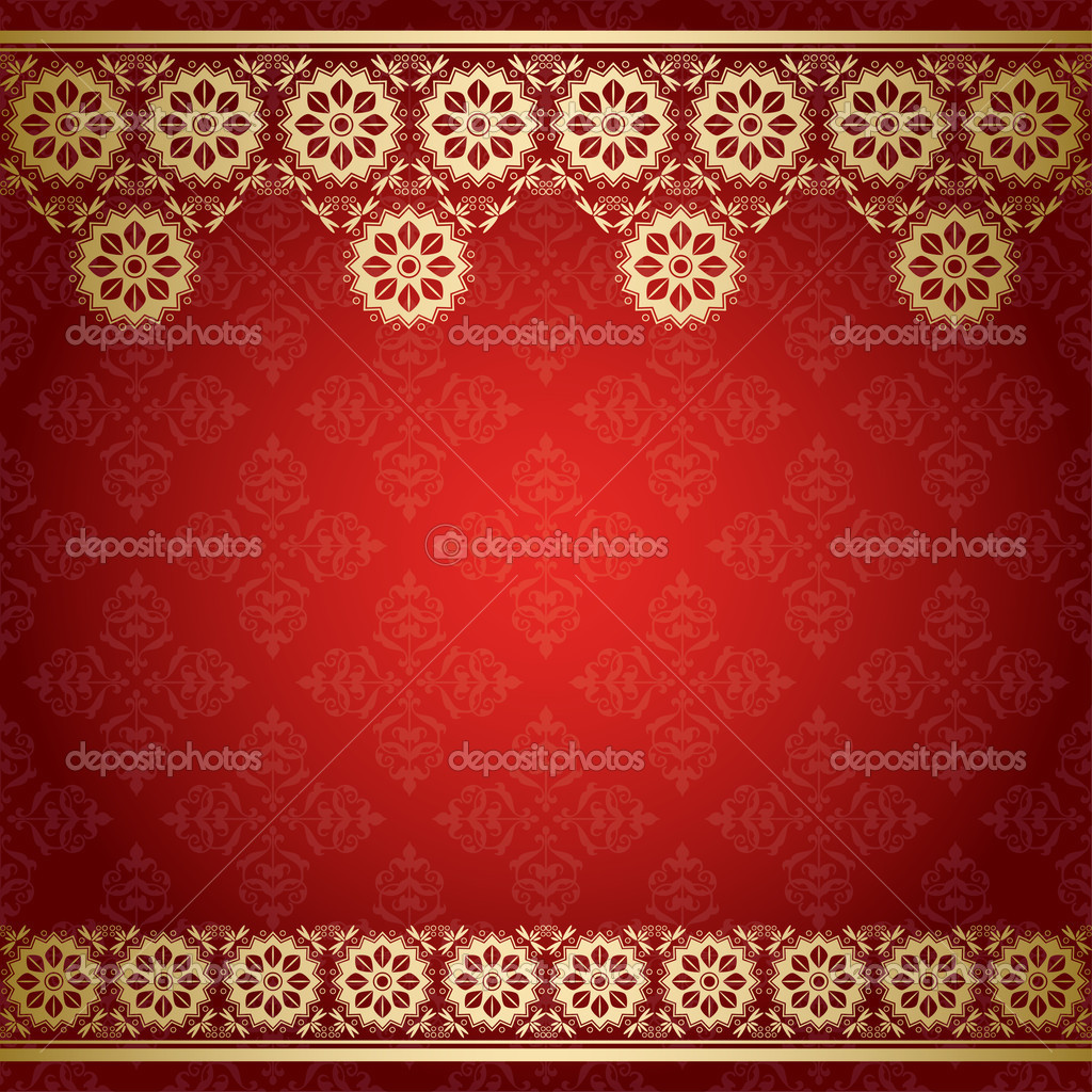 Vector red background with golden floral border Stock Vector by ©olena ...