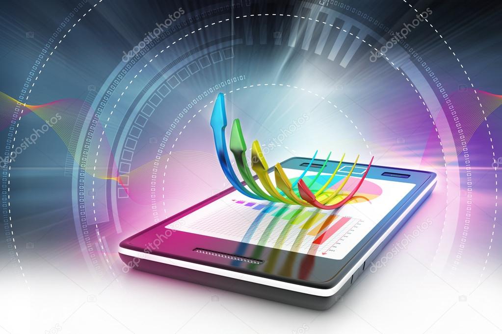 Smart phone showing a growth graph and a pie chart Stock Photo by ...