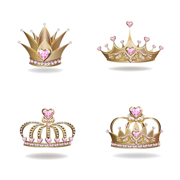 Beautiful Golden Princess Crown Pearls Pink Jewels Vector Illustration ...