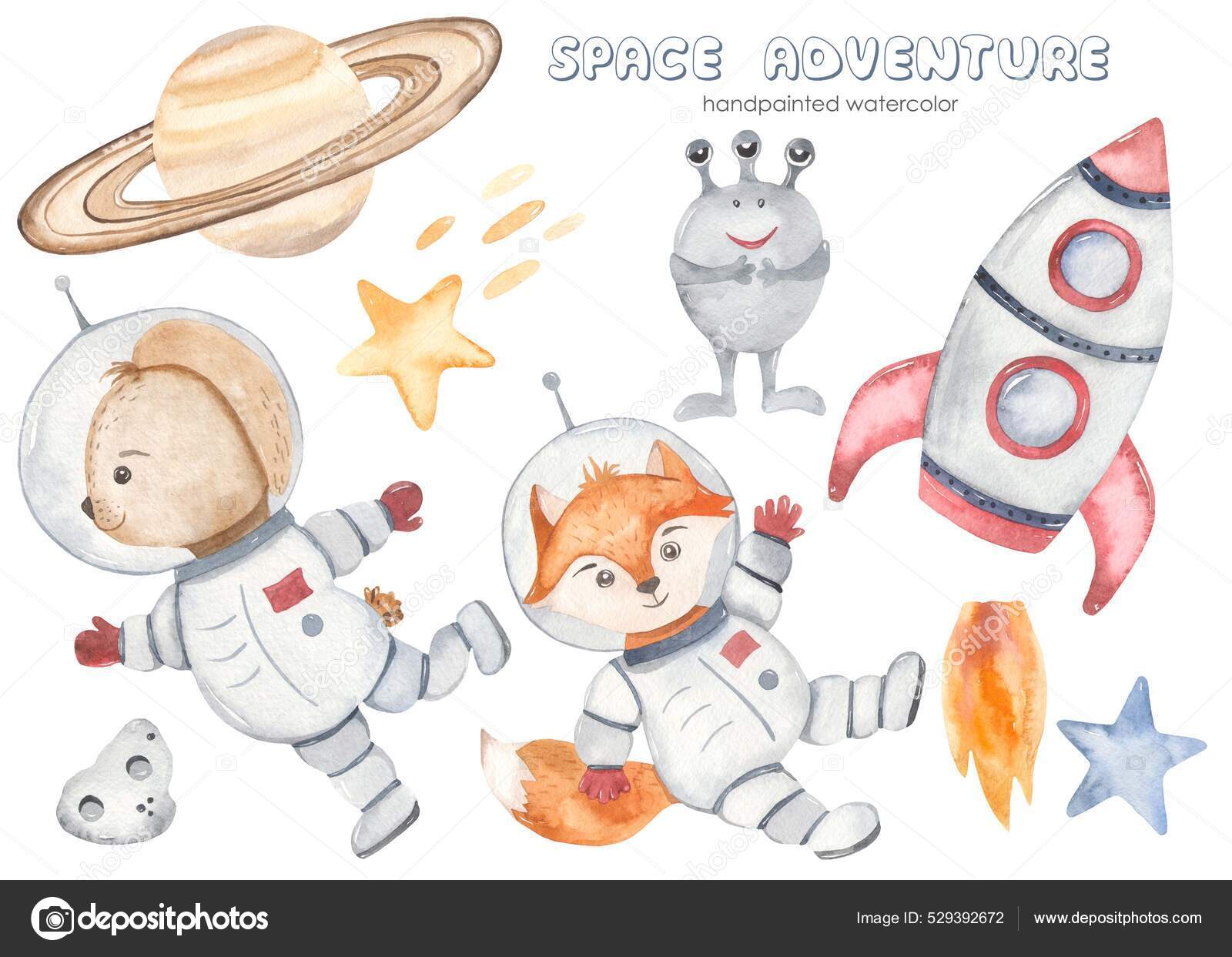 Space Adventure Rocket Young Astronauts Fox Rabbit Saturn Shooting Star ...