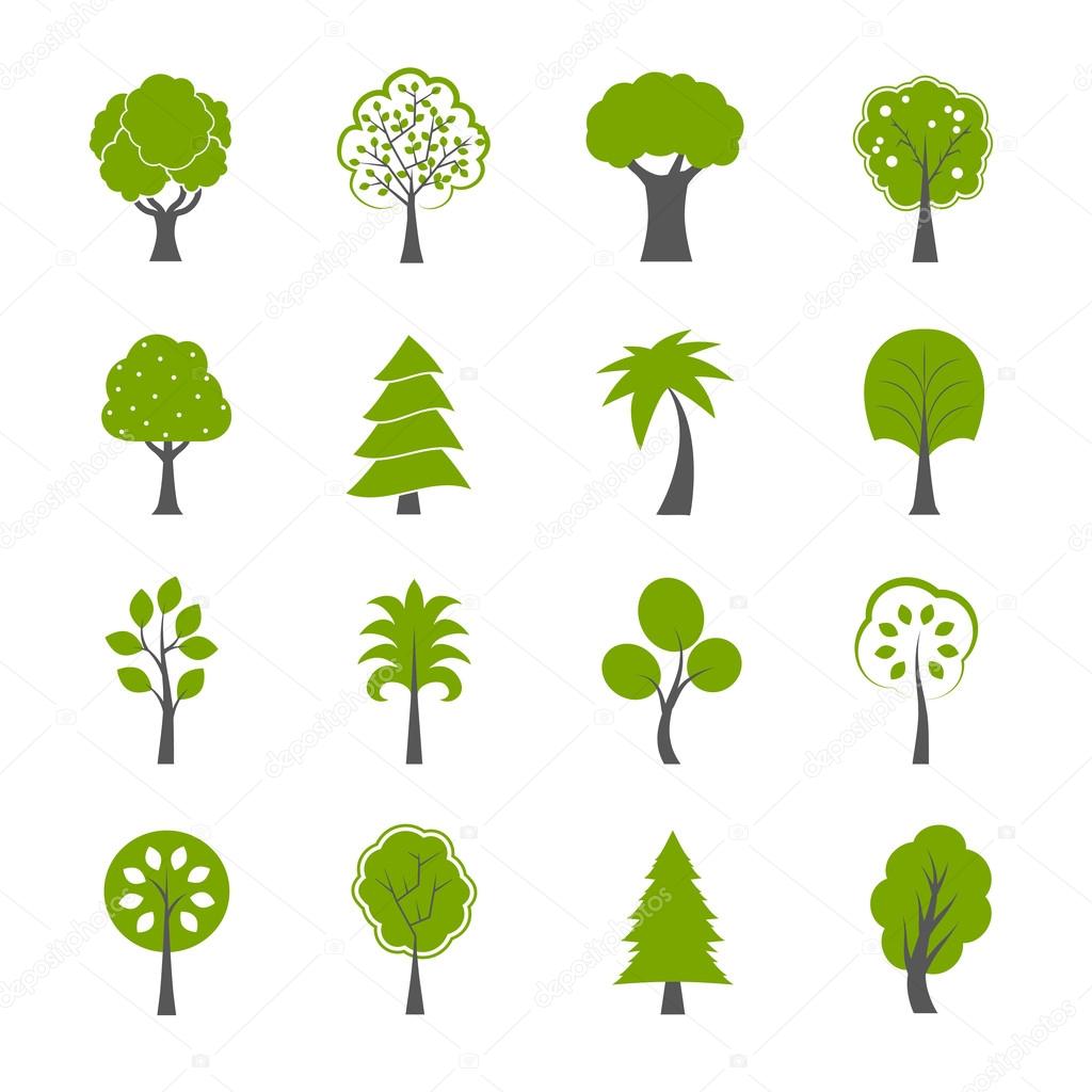Colección de árboles verdes naturales iconos conjunto Vector de stock ...