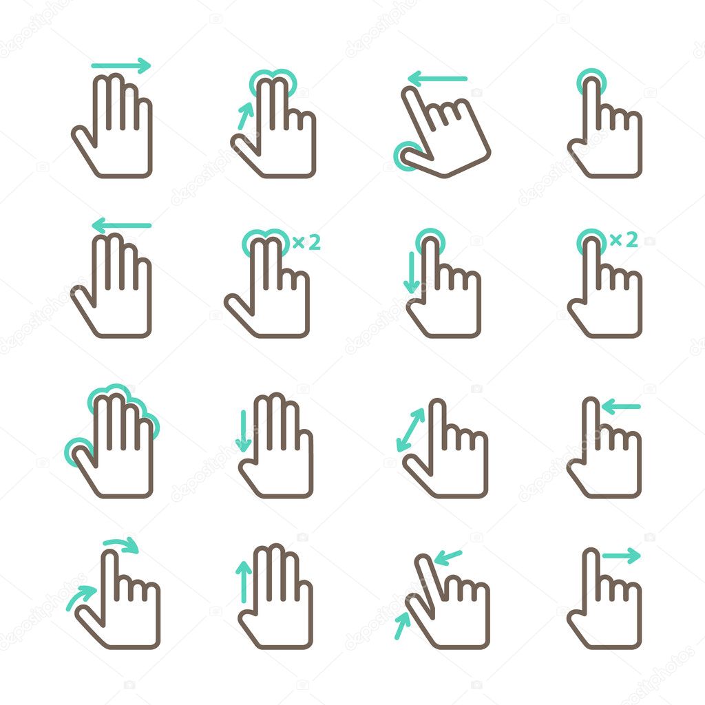 Hand touch gestures icons set — Stock Vector © macrovector #43453245 Hand touch gestures icons set — Stock Vector © macrovector #43453245