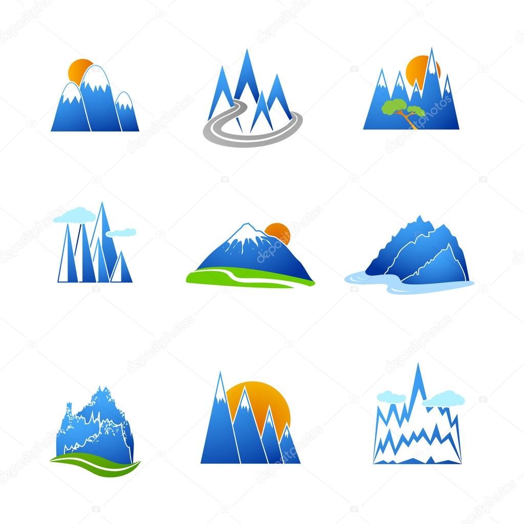 Mountains icons set — Stock Vector © macrovector #43453349
