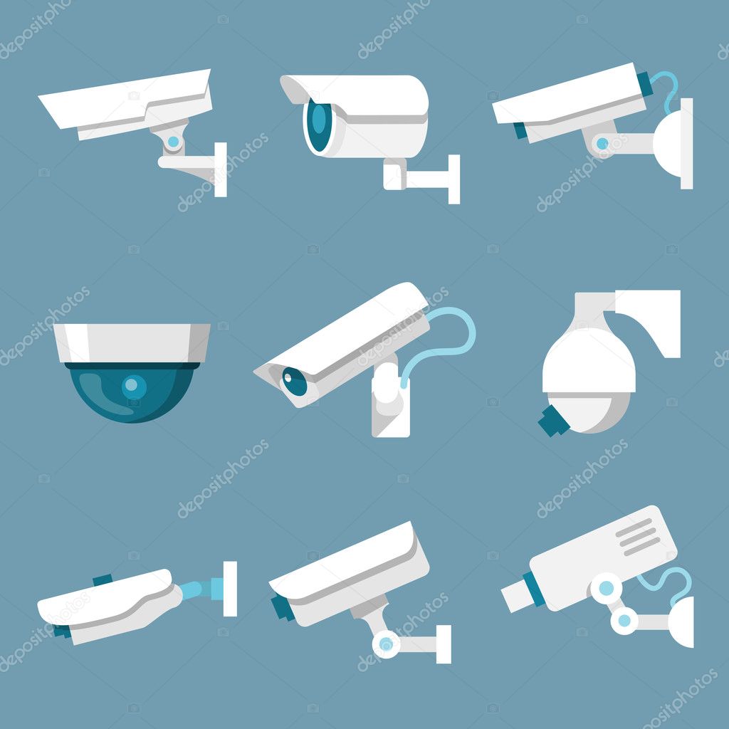 Security cameras icons set Stock Vector Image by ©macrovector #43644399