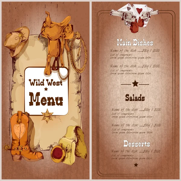 Cowboy menu template | Wild west saloon menu — Stock Vector ...