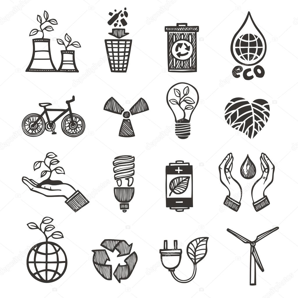 Ecology and waste icons set — Stock Vector © macrovector #48644971