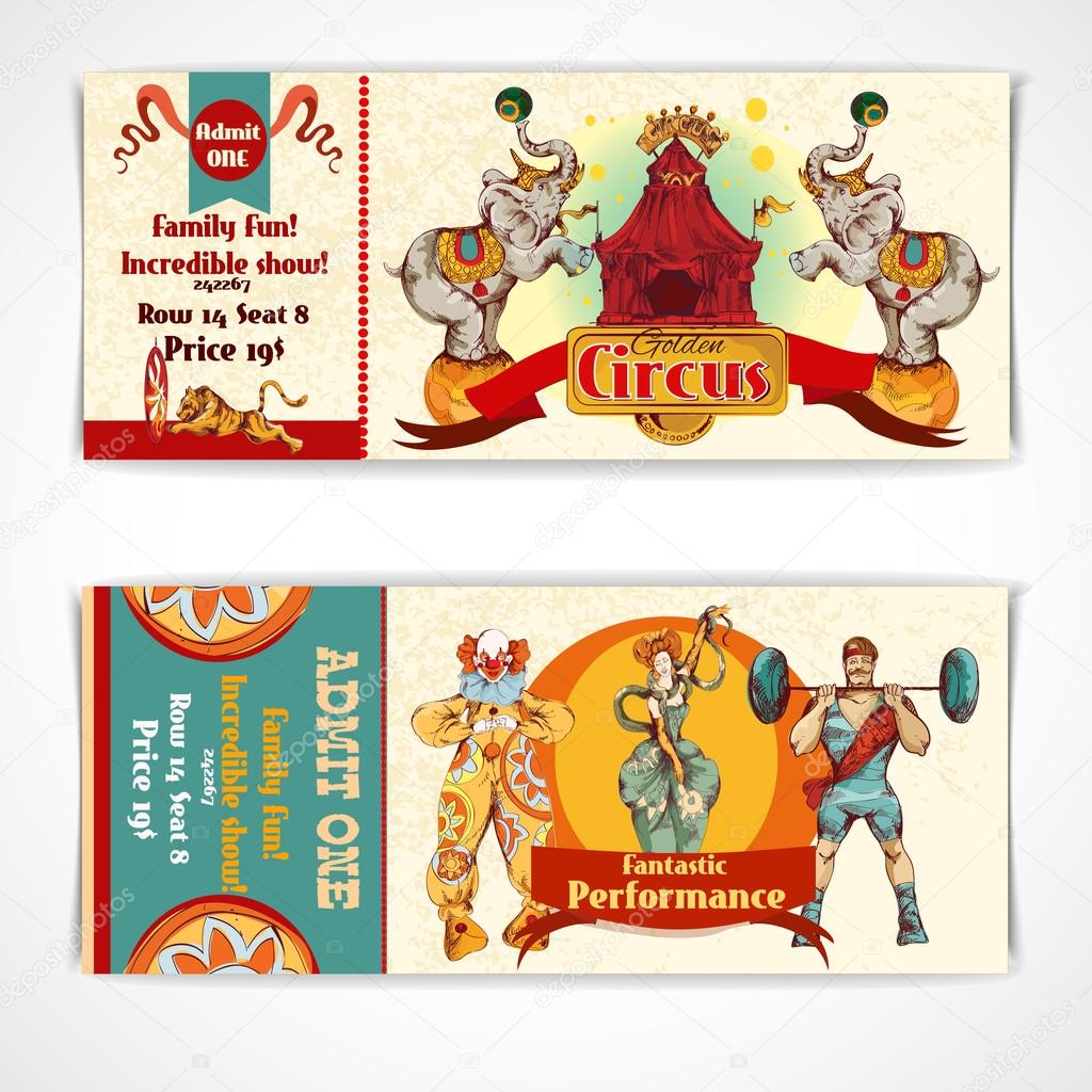Circus vintage tickets set — Stock Vector © macrovector #49162847