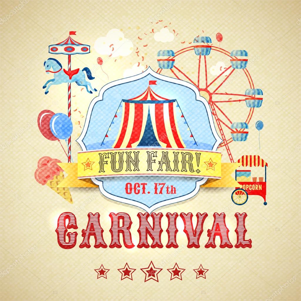 Vintage carnival poster — Stock Vector © macrovector #51411607