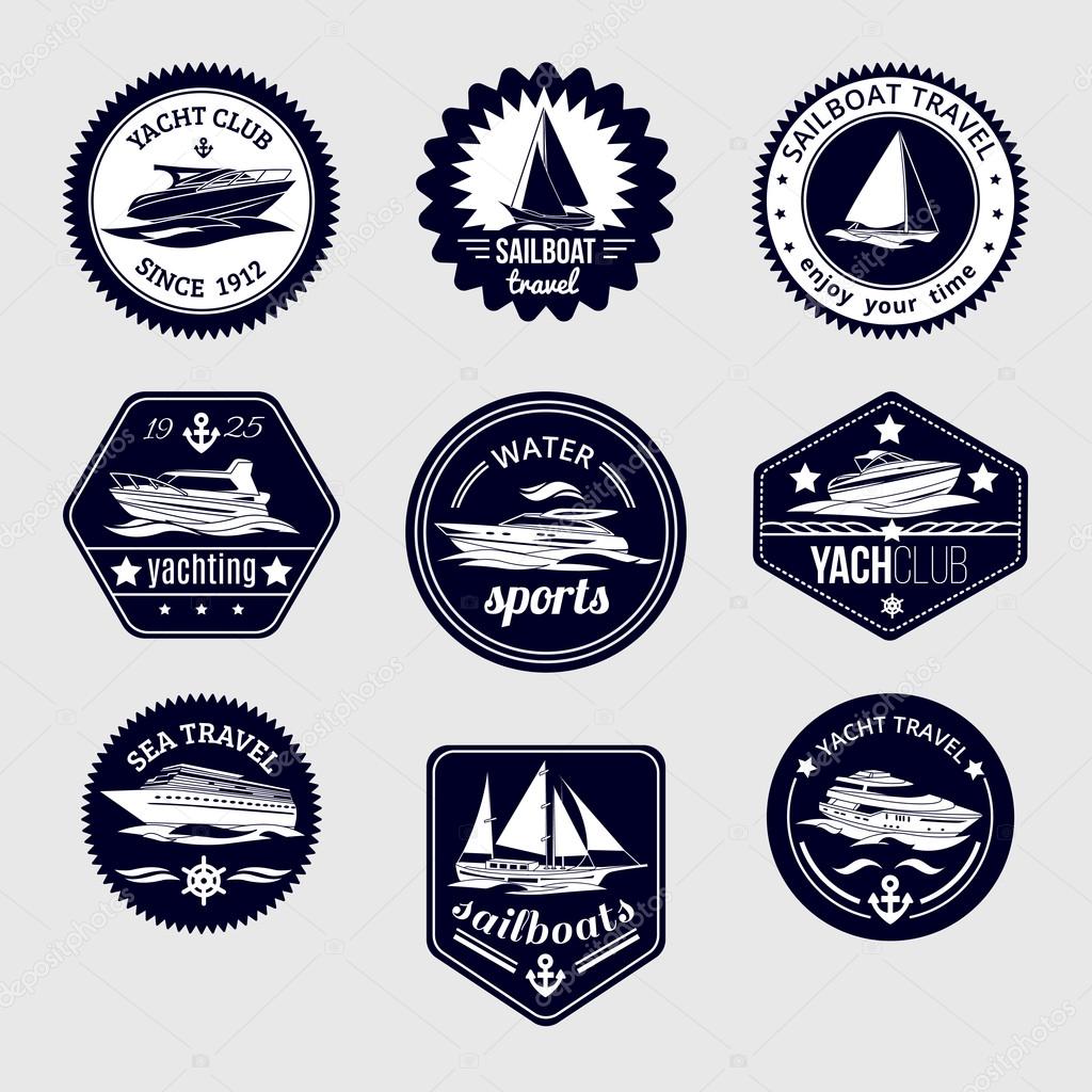 Sailboats travel labels icons set — Stock Vector © macrovector #51501335