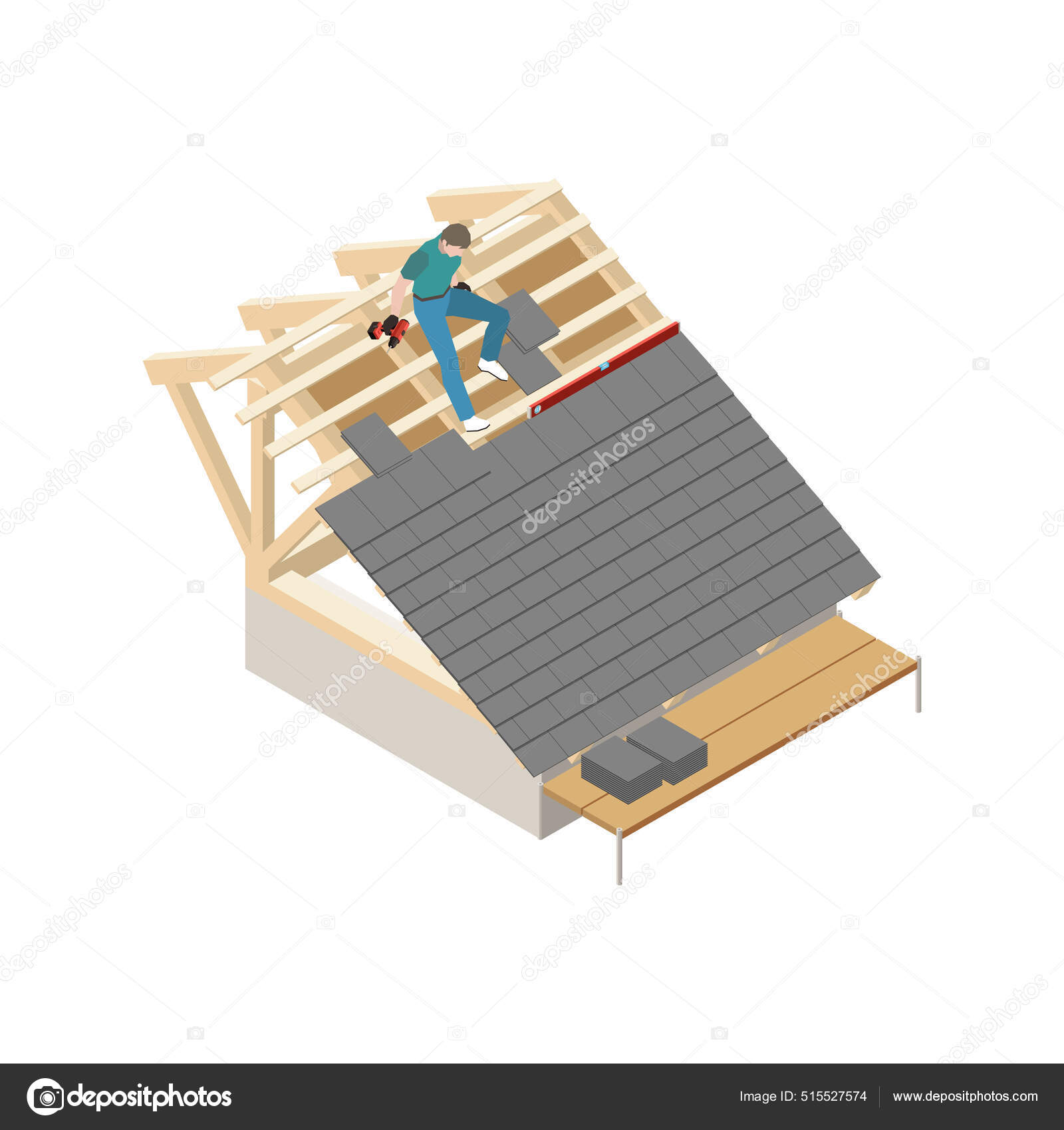 Roofing Isometric Icon Stock Vector by ©macrovector 515527574