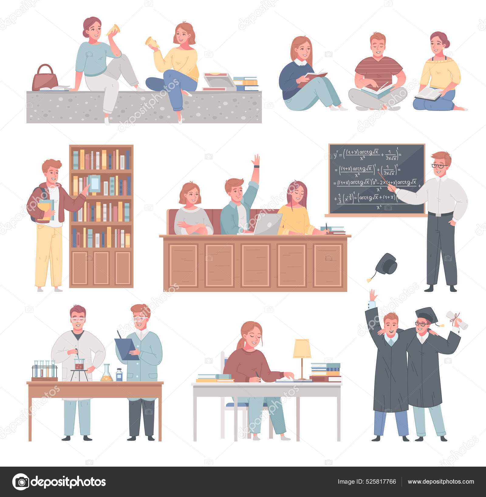 College Students On Campus Cartoon