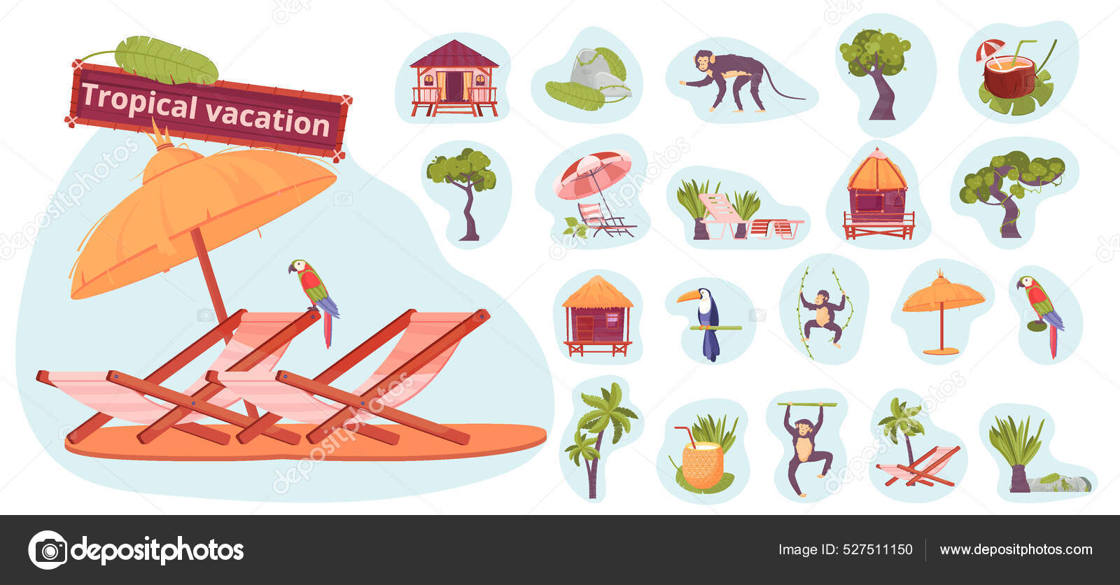 Tropical Vacation Flat Icons Stock Vector by ©macrovector 527511150