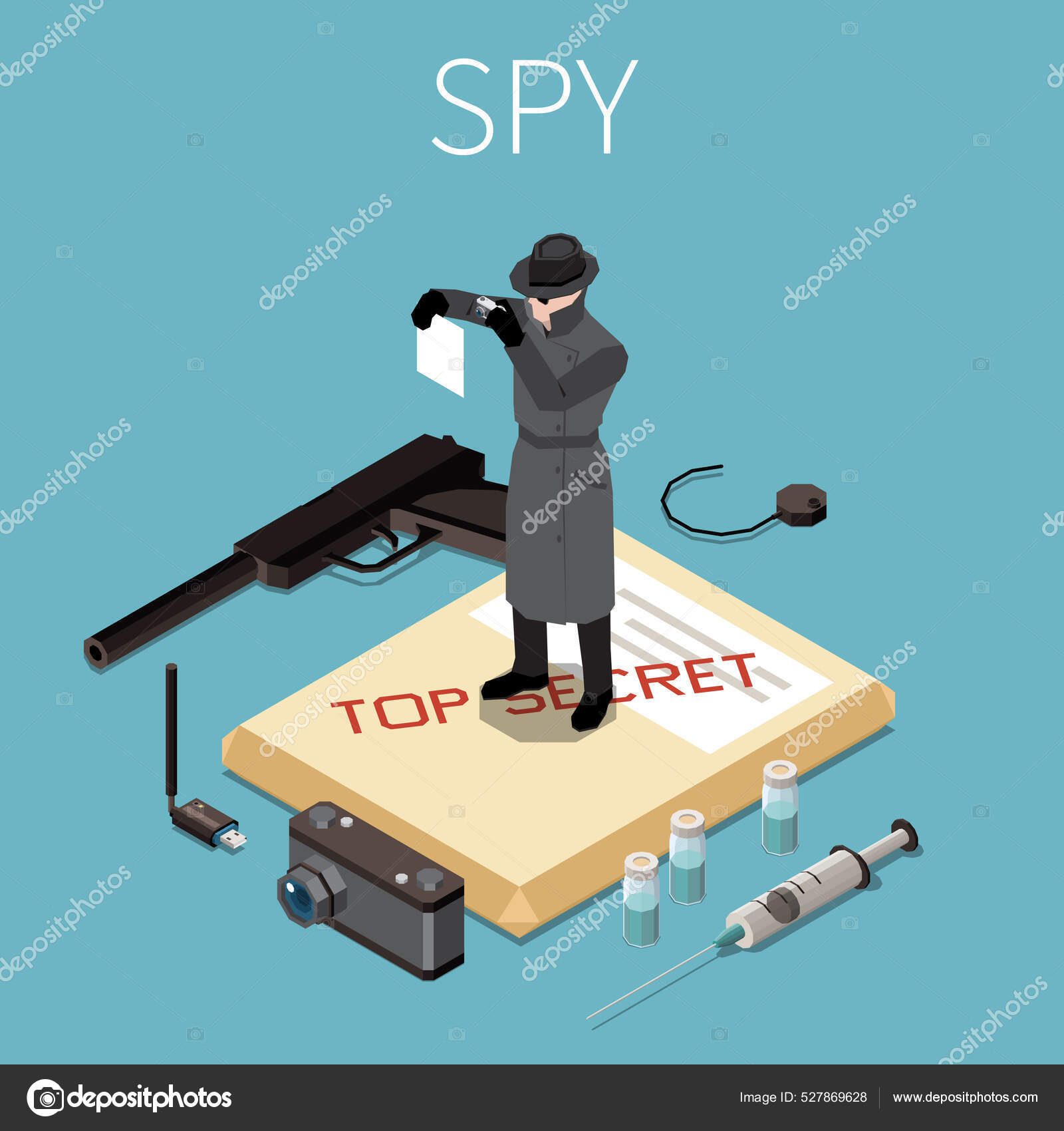 Spy Isometric Illustration Stock Illustration by ©macrovector #527869628