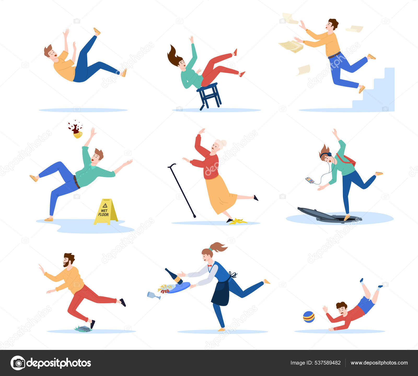 Falling People Set Stock Vector Image by ©macrovector #537589482