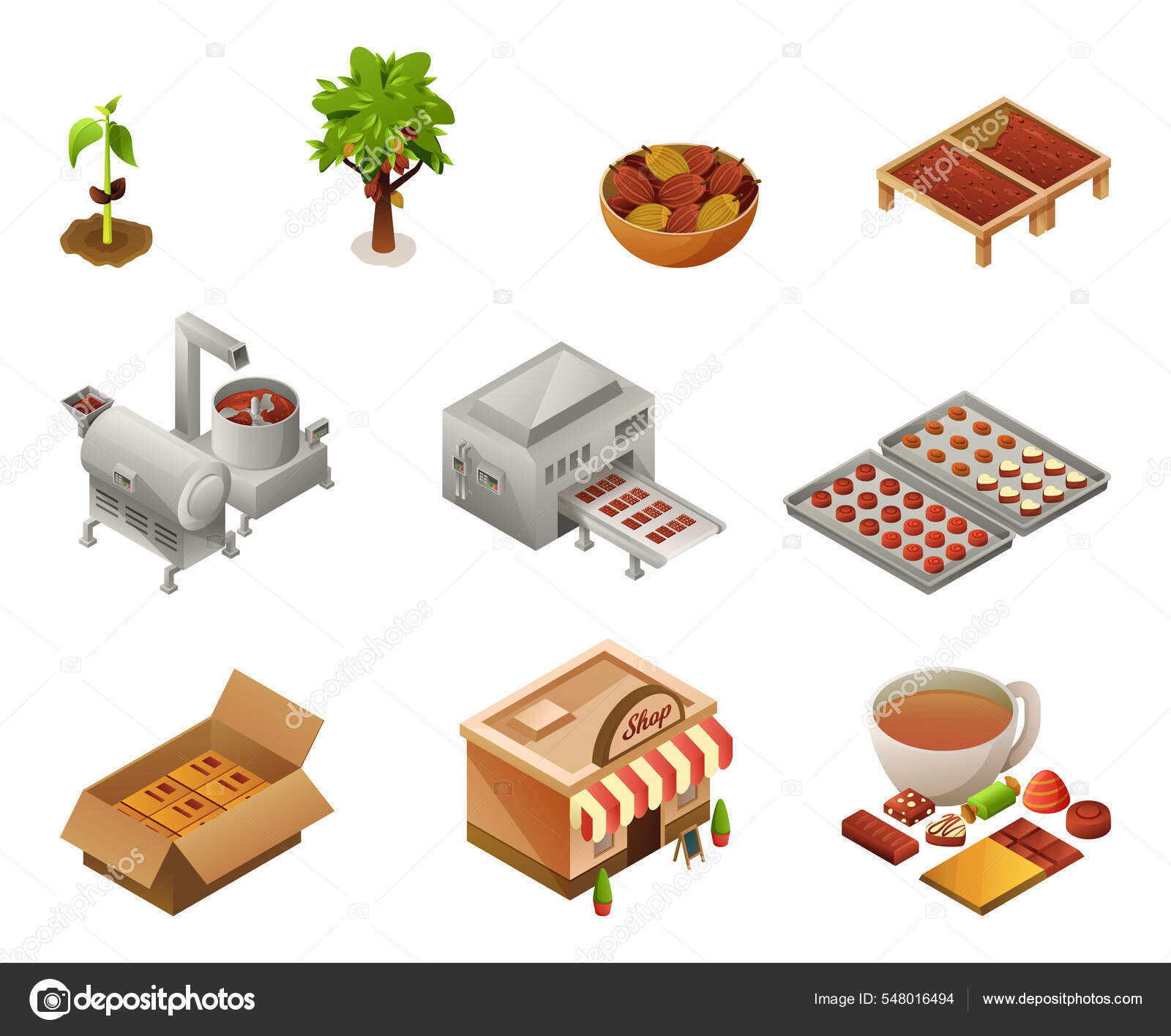 Chocolate production isometric set Stock Vector Image by ©macrovector ...